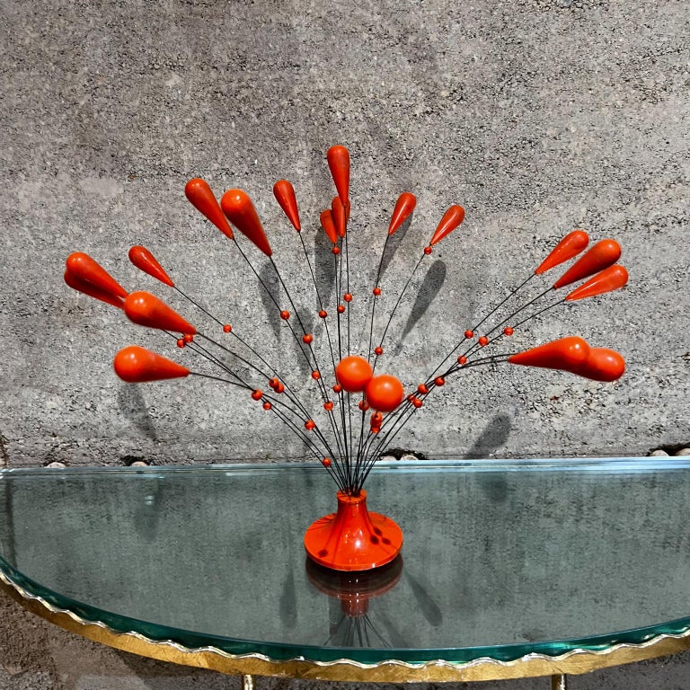 1970s Mod Wire Table Sculpture Orange Lacquer Style of Harry Bertoia ...