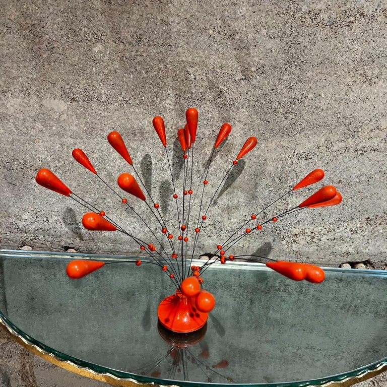 1970s Mod Wire Table Sculpture Orange Lacquer Style of Harry Bertoia ...