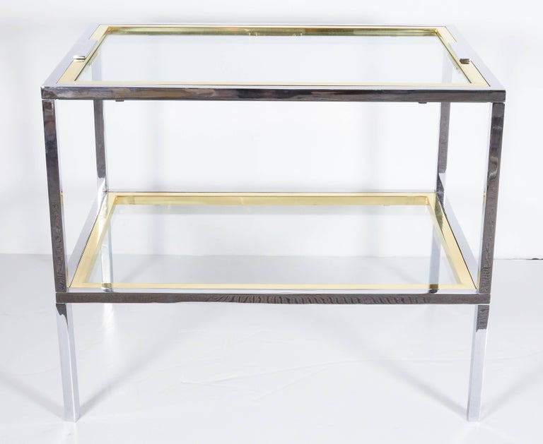 1970s Modern Italian Chrome, Brass and Glass Tray Table For Sale at 1stDibs