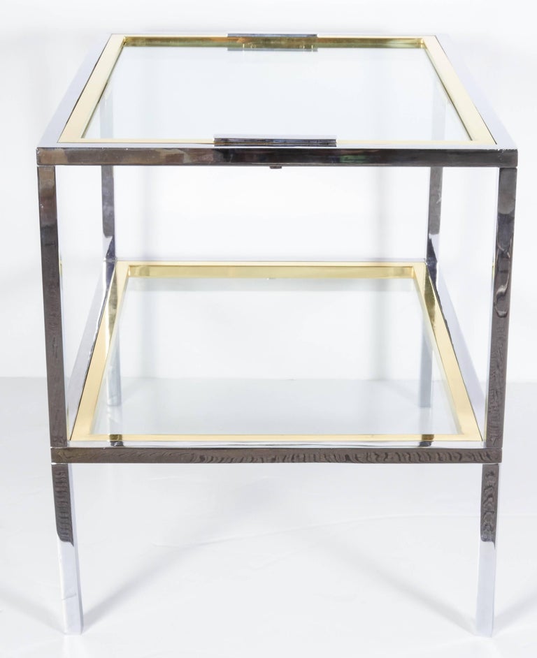 1970s Modern Italian Chrome, Brass and Glass Tray Table For Sale at 1stDibs