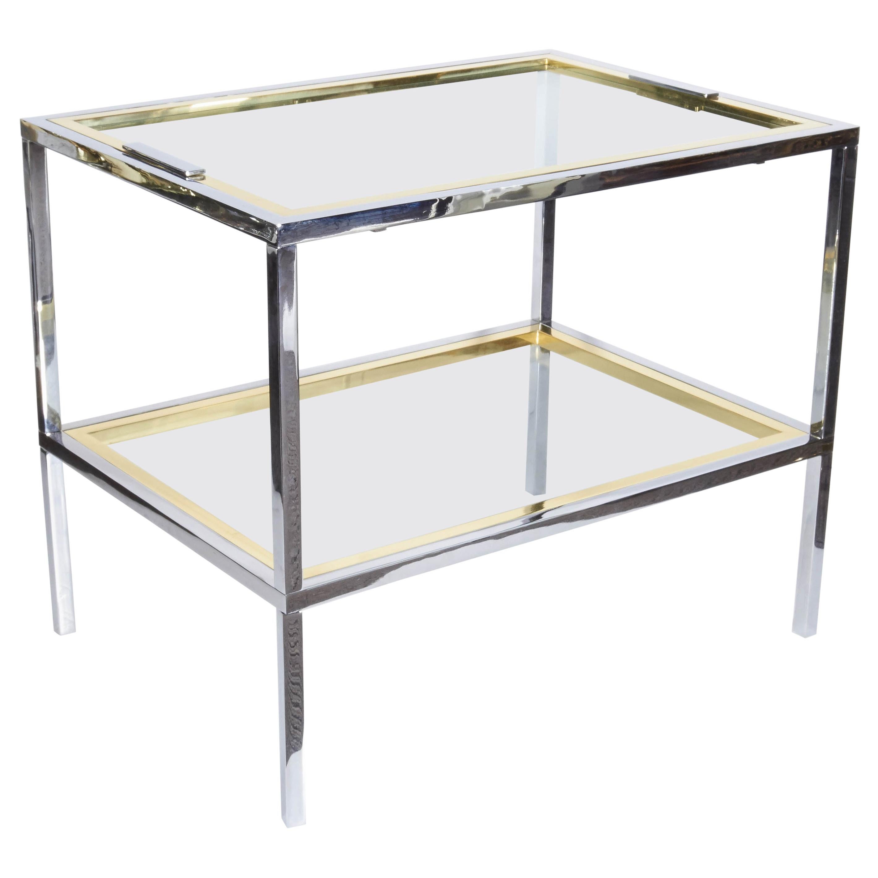 1970s Modern Italian Chrome, Brass and Glass Tray Table For Sale at 1stDibs