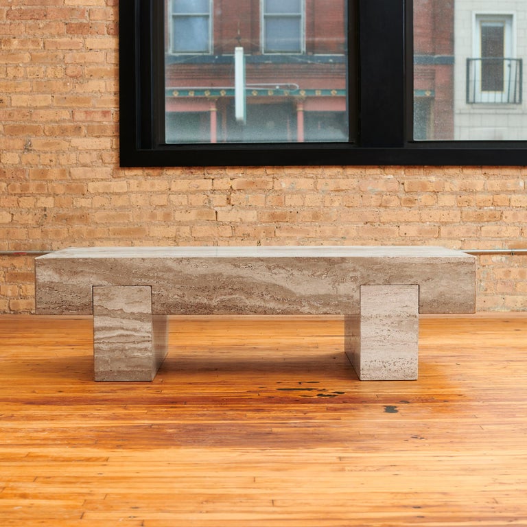 1970's Modern Monolithic Travertine Coffee Table For Sale at 1stDibs