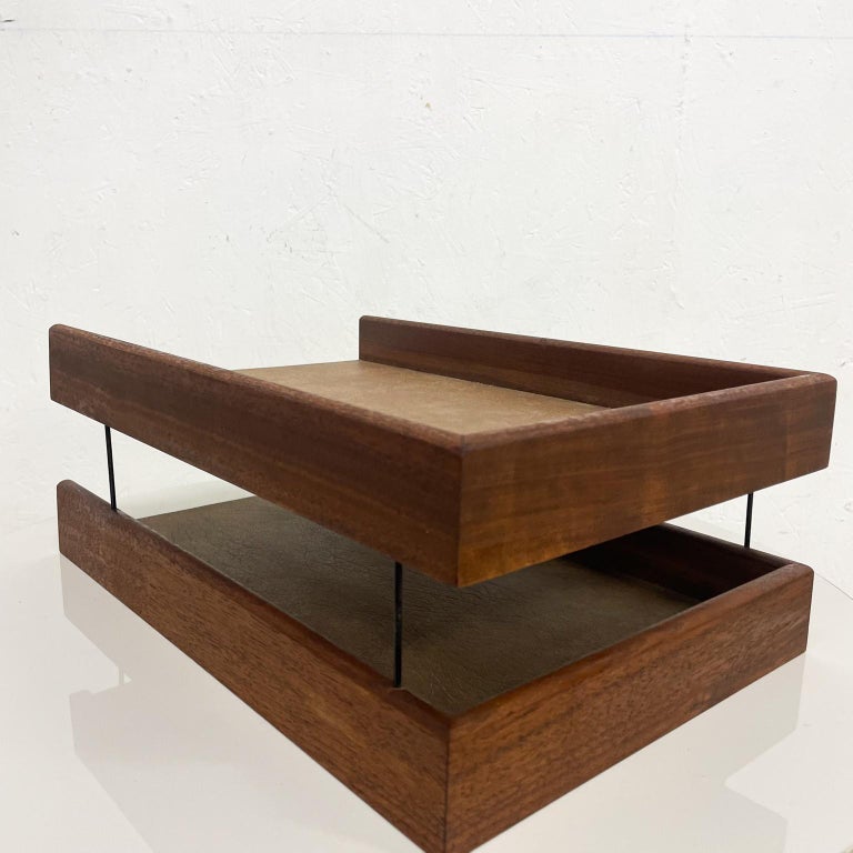 1970s Modern Two Tier Paper Tray Solid Walnut Wood and Bronze Desk ...