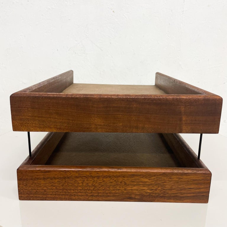 1970s Modern Two Tier Paper Tray Solid Walnut Wood and Bronze Desk ...