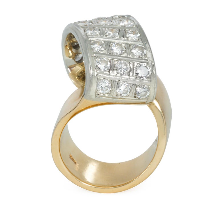 1970s Modernist Gold and Diamond Loop Design Statement Ring For Sale at ...