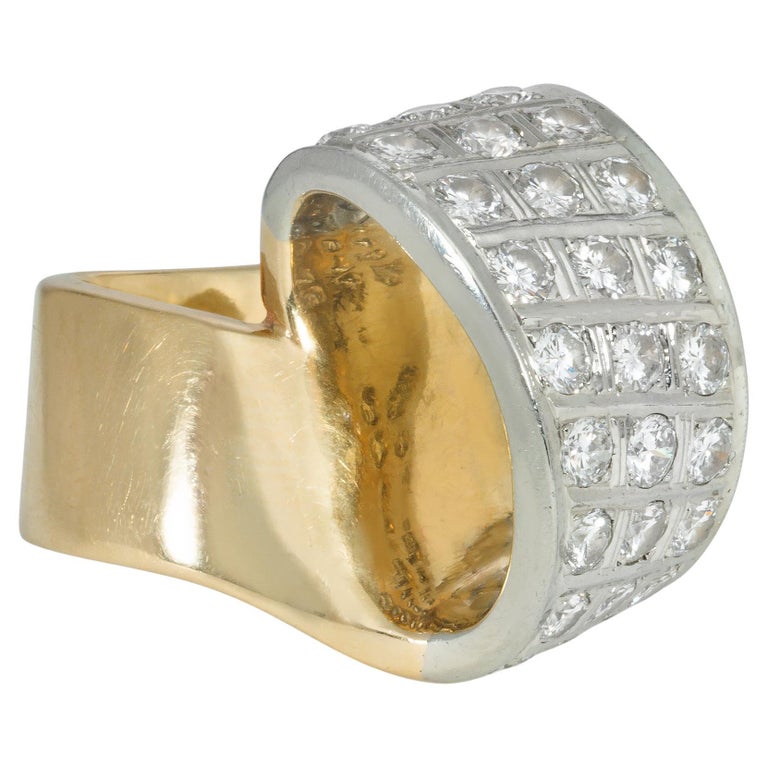 1970s Modernist Gold and Diamond Loop Design Statement Ring For Sale at ...