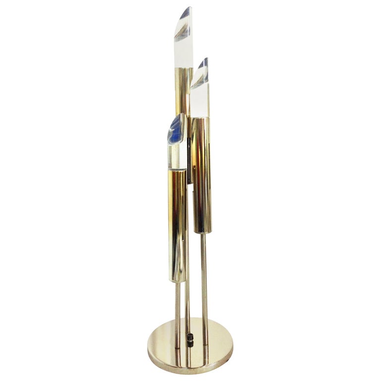 1970s Modernist Italian Chrome and Lucite Sphere 3-Light Table Lamp For ...