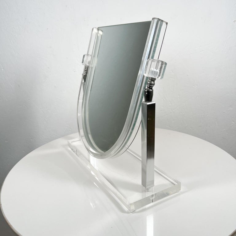 1970s Modernist Lucite and Chrome Table Vanity Mirror For Sale at 1stDibs