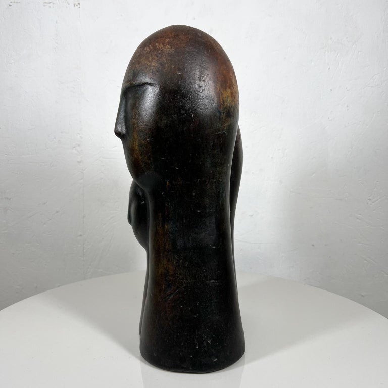 1970s Modernist Pottery Art Abstract 3-Head Sculpture Terracotta Bronze ...