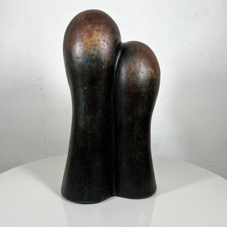 1970s Modernist Pottery Art Abstract 3-Head Sculpture Terracotta Bronze ...