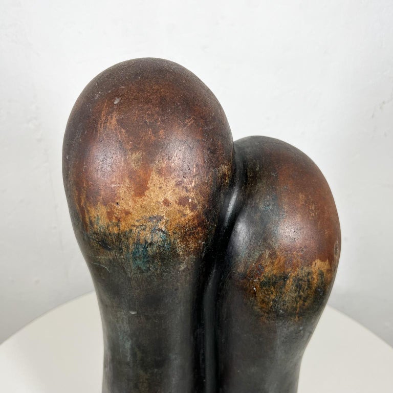 1970s Modernist Pottery Art Abstract 3-Head Sculpture Terracotta Bronze ...