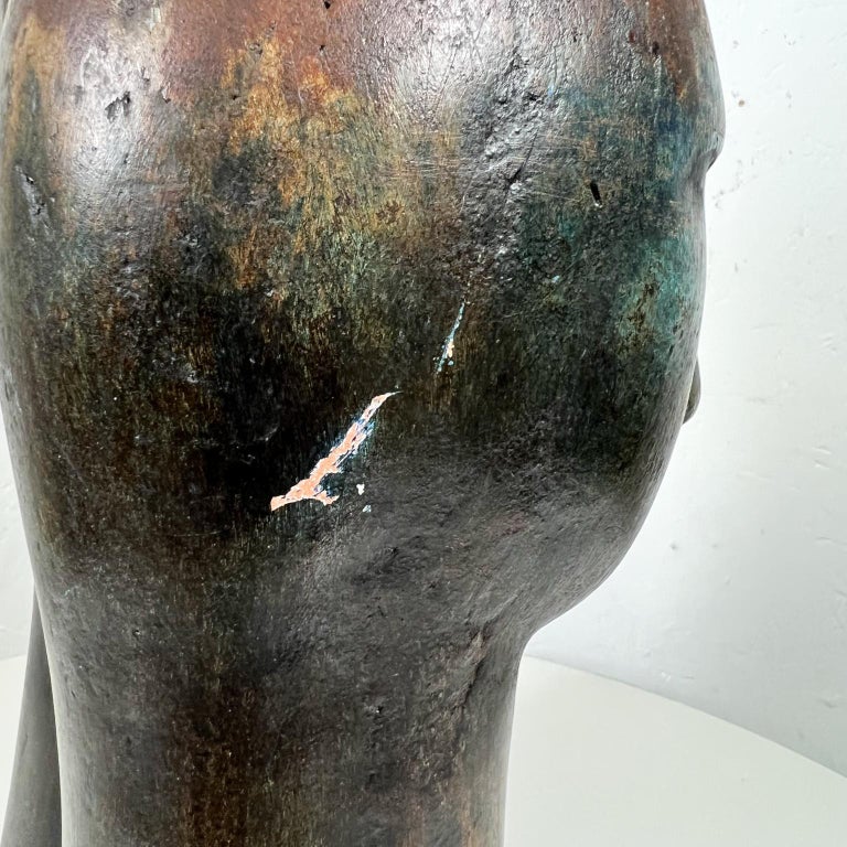 1970s Modernist Pottery Art Abstract 3-Head Sculpture Terracotta Bronze ...
