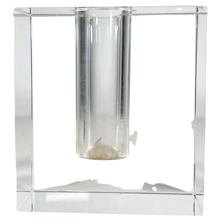 1970s Modernist Sophisticated Bud Vase Clear Glass Rectangular Block ...