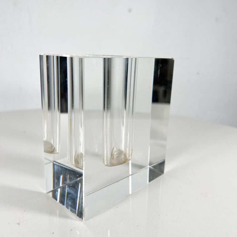 1970s Modernist Sophisticated Bud Vase Clear Glass Rectangular Block ...