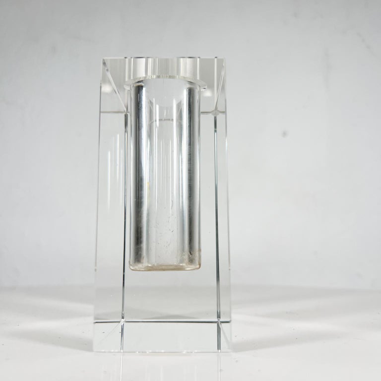 1970s Modernist Sophisticated Bud Vase Clear Glass Rectangular Block ...