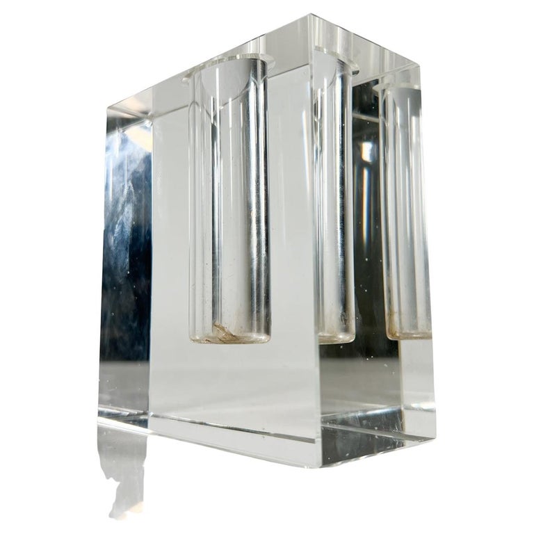 1970s Modernist Sophisticated Bud Vase Clear Glass Rectangular Block ...