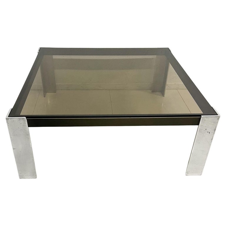 1970s Modernist Square Aluminum Coffee Table Style of Milo Baughman For ...