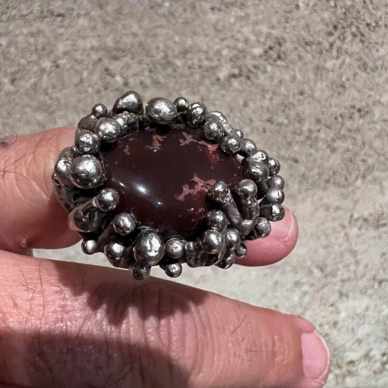 1970s Modernist Style of Pal Kepenyes Abstract Silver and Stone Ring ...