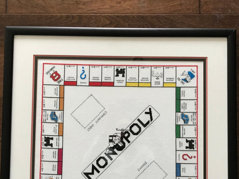 ‘Monopoly' Needlepoint Game Board, Framed, 1970s For Sale at 1stDibs