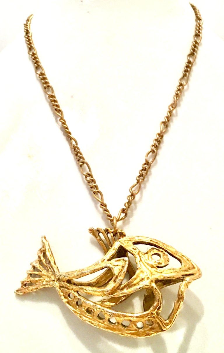 1970'S Monumental Gold "Fish" Pendant Necklace By, Zavel Silber For ...