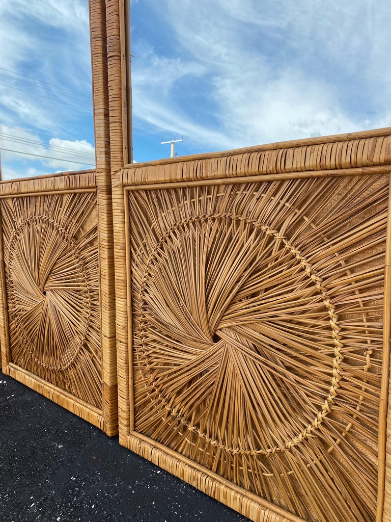 1970s Monumental Rattan Wicker Sunburst Wall Floor Mirror Panels For ...