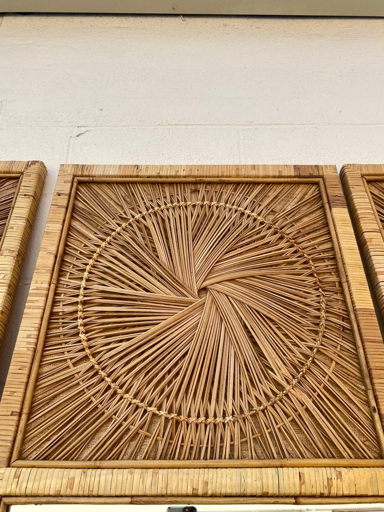 1970s Monumental Rattan Wicker Sunburst Wall Floor Mirror Panels For ...