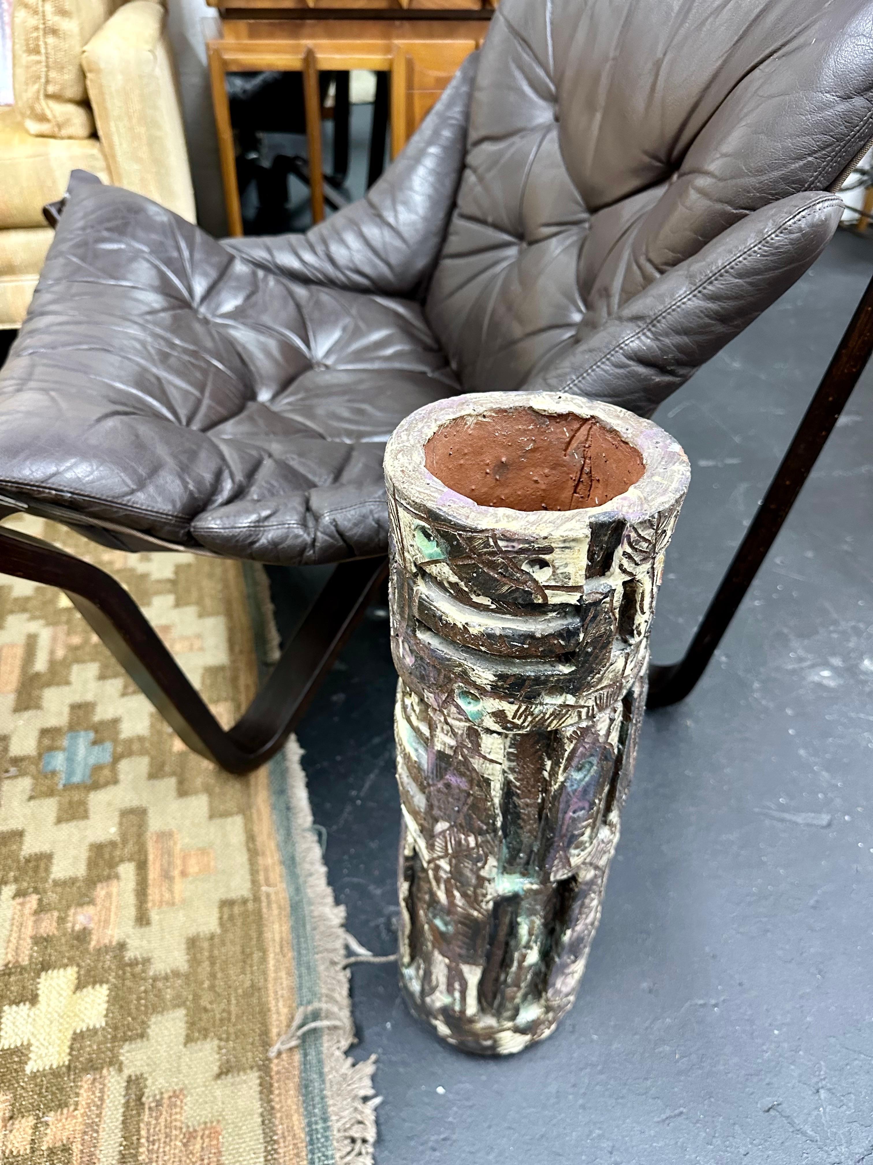1970s Monumental Vintage Brutalist Studio Pottery Cylinder Vase For ...