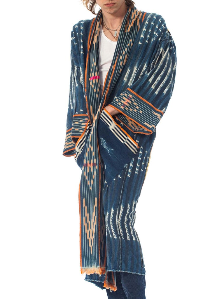 MORPHEW COLLECTION Indigo Blue Cotton Duster For Sale at 1stDibs