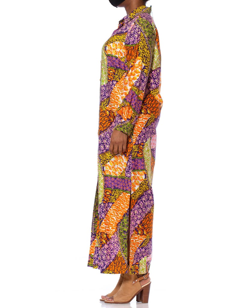 1970S Multicolor Psychedelic Cotton Maxi Duster Dress With Fabric Knot ...