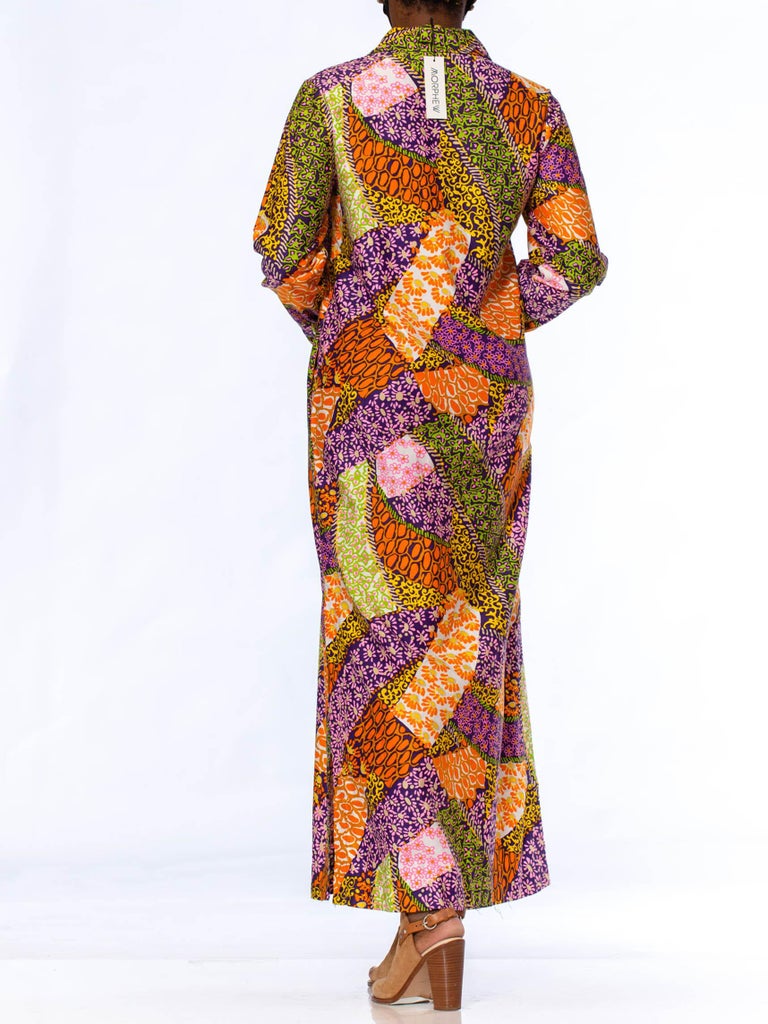 1970S Multicolor Psychedelic Cotton Maxi Duster Dress With Fabric Knot ...