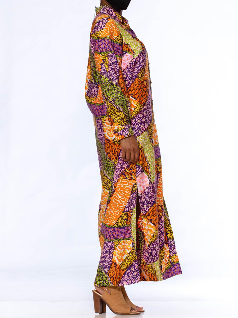 1970S Multicolor Psychedelic Cotton Maxi Duster Dress With Fabric Knot ...
