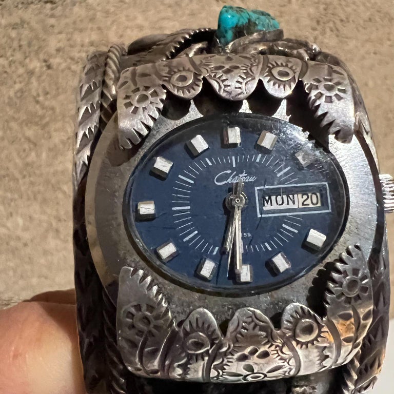 1970s Navajo Southwestern Silver and Stone Decorative Cuff Bracelet ...