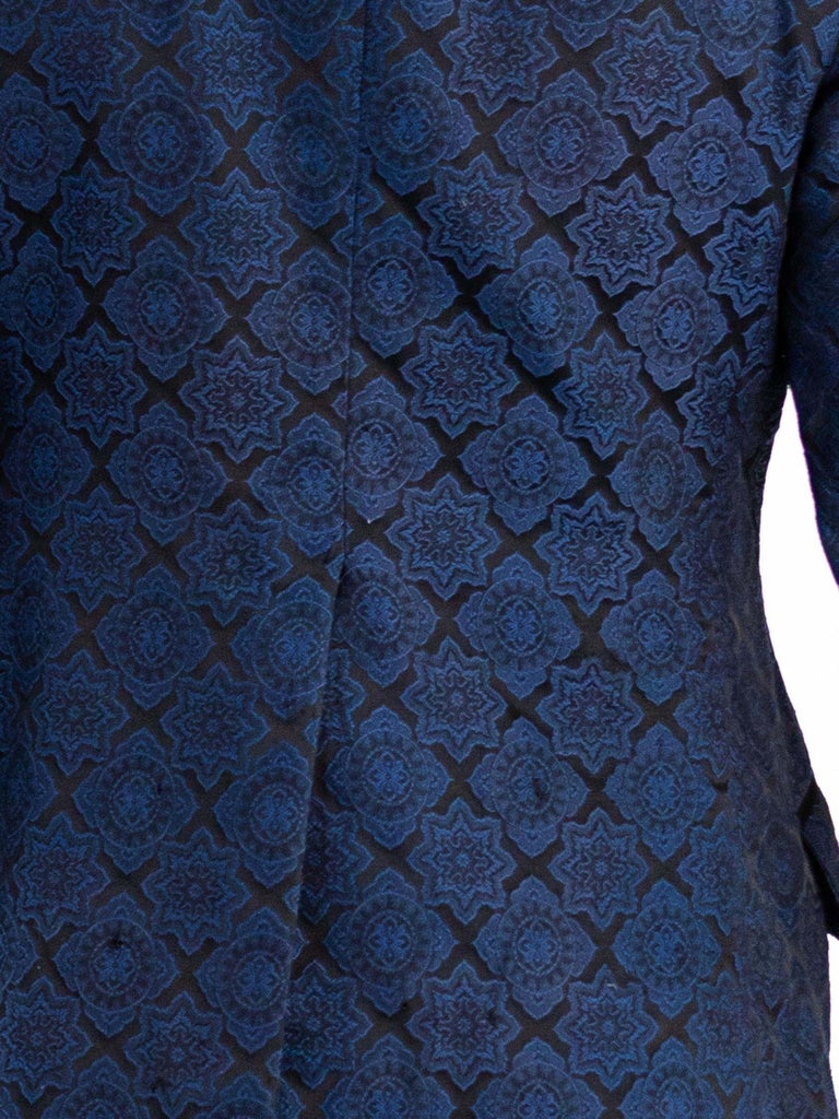 1970S Navy Blue Poly Blend Jacquard Dinner Jacket With Black Velvet ...