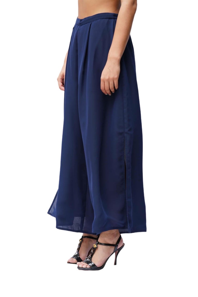 1970S Navy Blue Polyester Chiffon Pants For Sale at 1stDibs