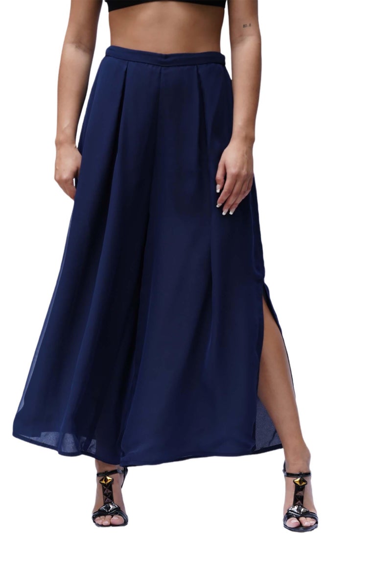 1970s Navy Blue Polyester Chiffon Pants For Sale at 1stDibs