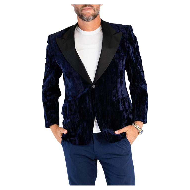 1970S Navy Blue Rayon Velvet Tuxedo Jacket For Sale at 1stDibs