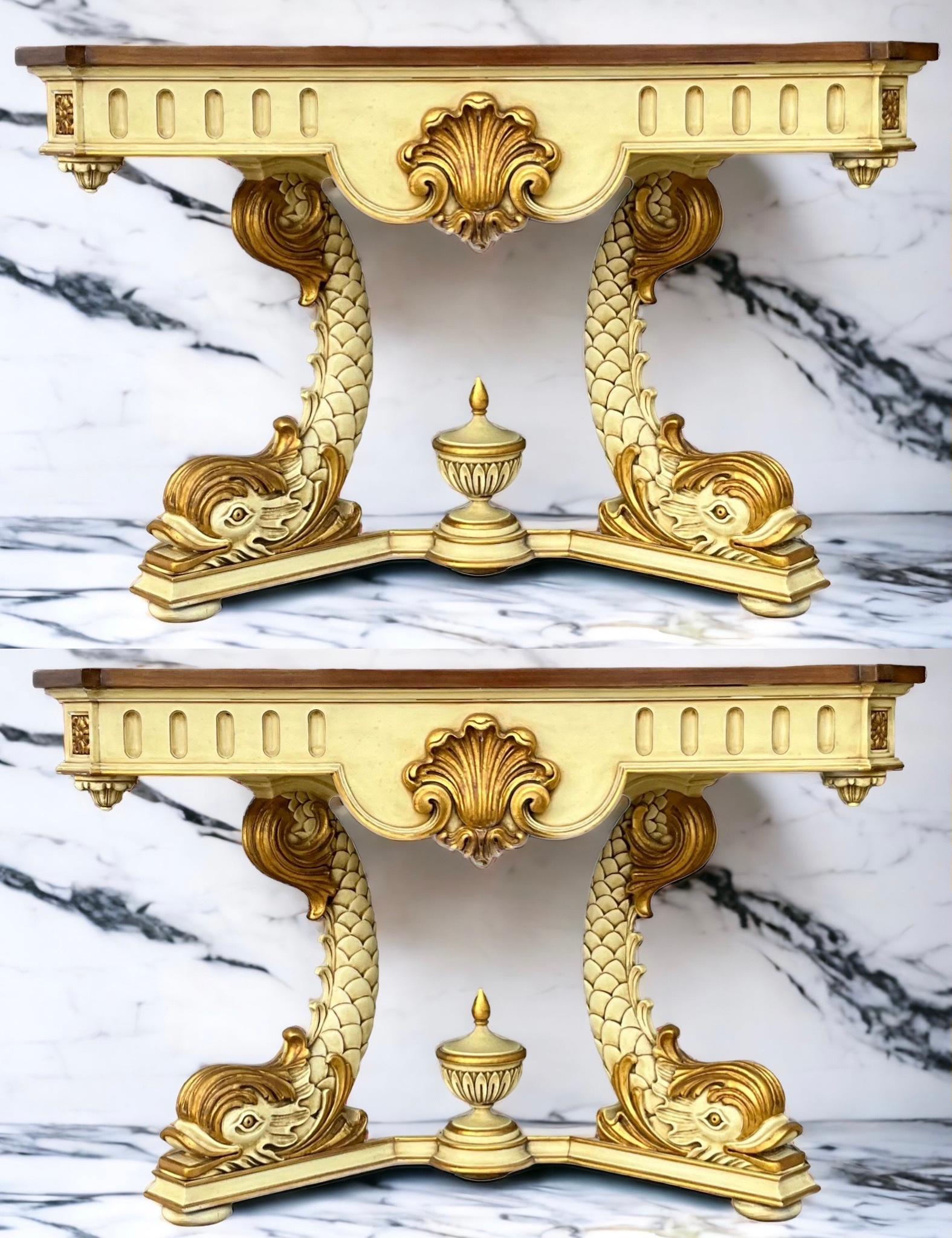 1970s Neo-Classical Style Carved Giltwood Console Tables With Dolphins ...