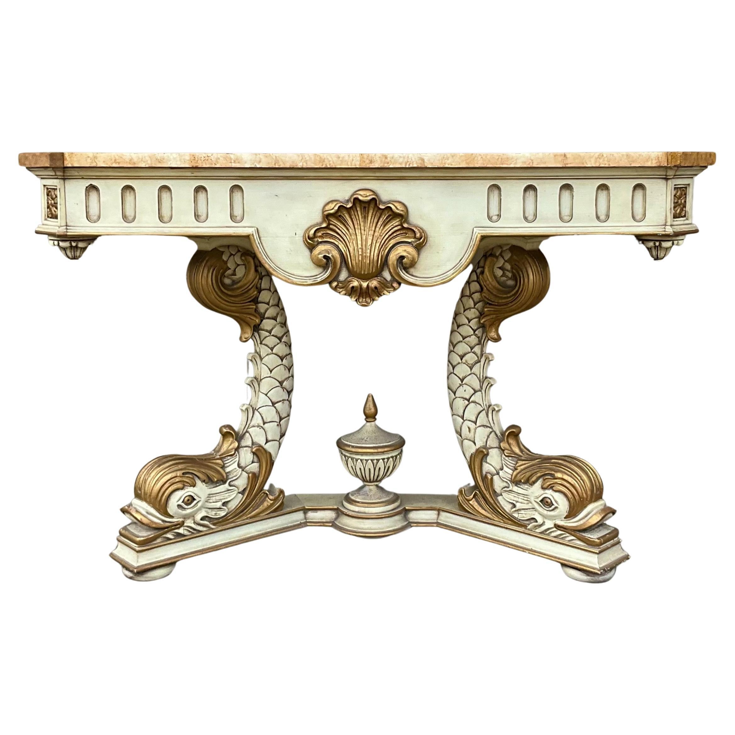 1970s Neo-Classical Style Carved Giltwood Faux Marble Console Table W ...