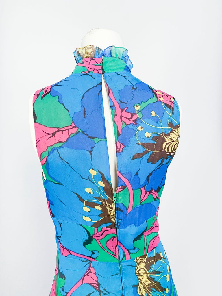 1970s Neon Floral Psychedelic Printed Dress at 1stDibs