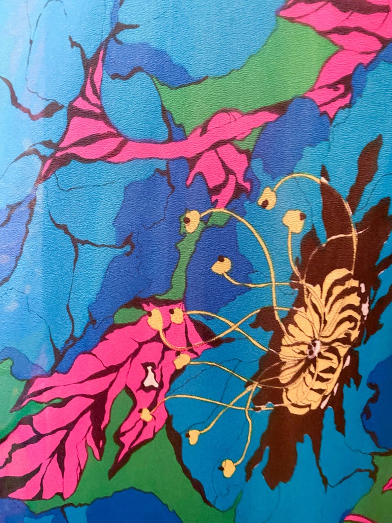 1970s Neon Floral Psychedelic Printed Dress at 1stDibs