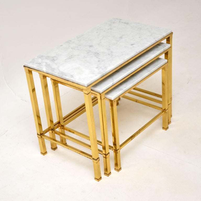 1970's Nest of Brass and Marble Tables For Sale at 1stDibs