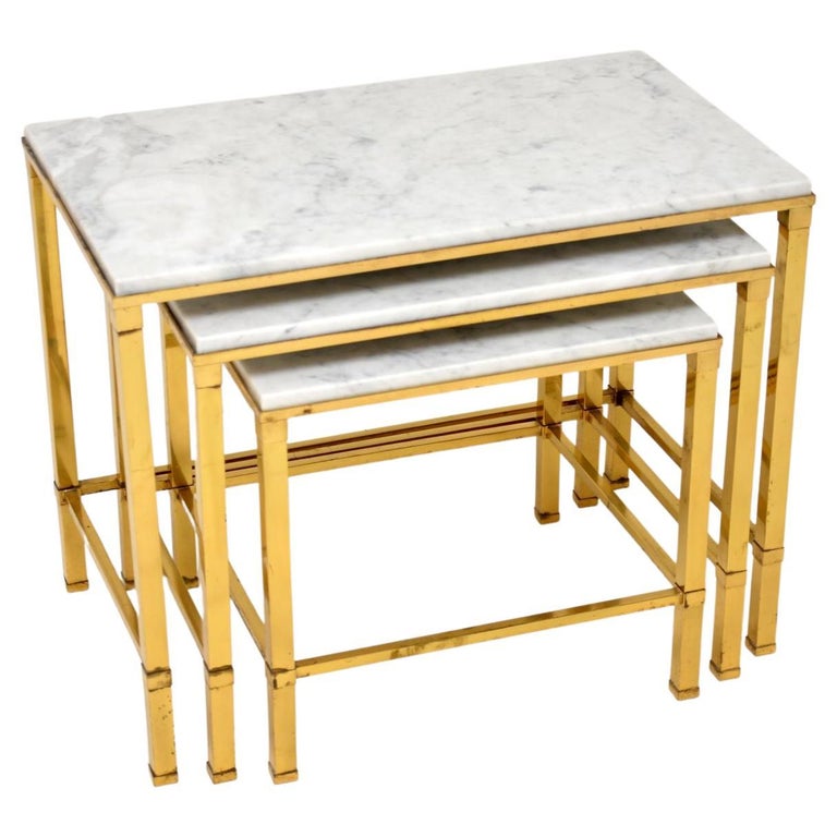 1970's Nest of Brass and Marble Tables For Sale at 1stDibs