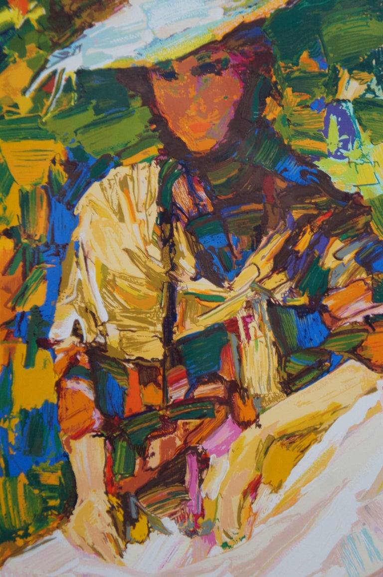 1970s Nicola Simbari Woman with Flowers Impressionist Serigraph Print ...