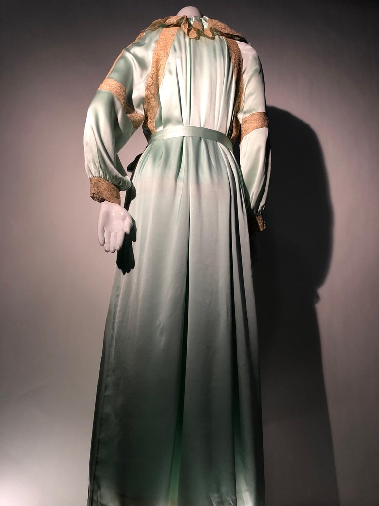 1970s Nina Ricci Mint Green Silk Charmeuse and Ecru Lace 2 Piece ...