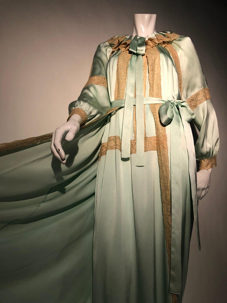 1970s Nina Ricci Mint Green Silk Charmeuse and Ecru Lace 2 Piece ...