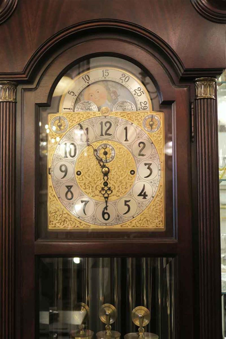 1970s Nine Tube Mahogany Herschede Grandfather Clock with Brass Accents ...