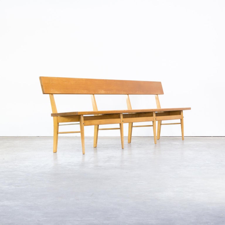 1970s Oak and Birch Long Wooden Bench For Sale at 1stDibs