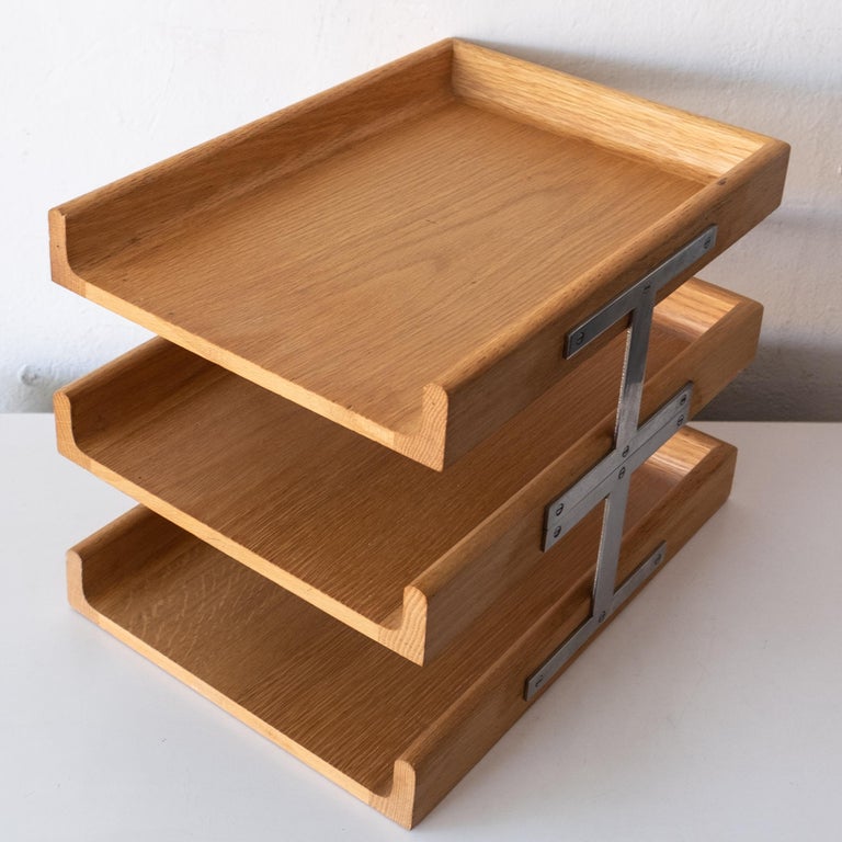 1970s Oak and Chrome Peter Pepper Letter Tray and Mail Holder For Sale ...