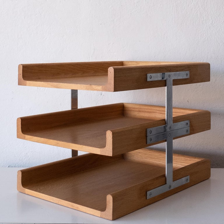 1970s Oak and Chrome Peter Pepper Letter Tray and Mail Holder For Sale ...