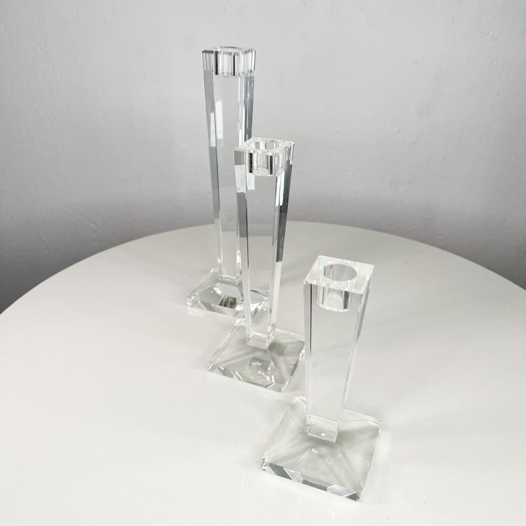 1970s Oleg Cassini Crystal Candlestick Holder Set of Three Modern ...